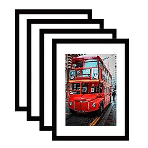 pojah 11x14 Picture Frame Set of 4,Black Photo Frame with Mat Display Pictures 8x10 or 11x14 Without Mat,PVC Glass,for Wall Home Office Décor（11x14,Black）