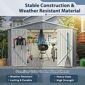 DHPM Outdoor Sheds 10FT x 8FT & Outdoor Storage Clearance, Metal Anti-Corrosion Utility Tool House with Lockable Door & Shutter Vents, Waterproof Storage Garden Shed for Backyard Lawn Patio