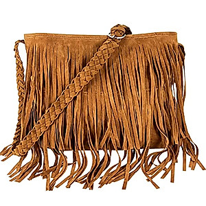 BYMEE Hippie Suede Fringe Tassel Crossbody Bag for Women western Hobo Shoulder Bag Vintage Messenger Bag (Coffee)