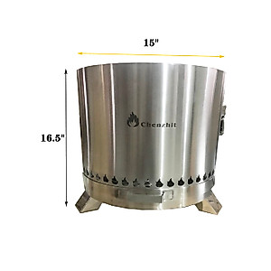 Chenzhit 15x16.5 Inch 304 Stainless Steel Smokeless Fire Pit for Outdoor Fireplace