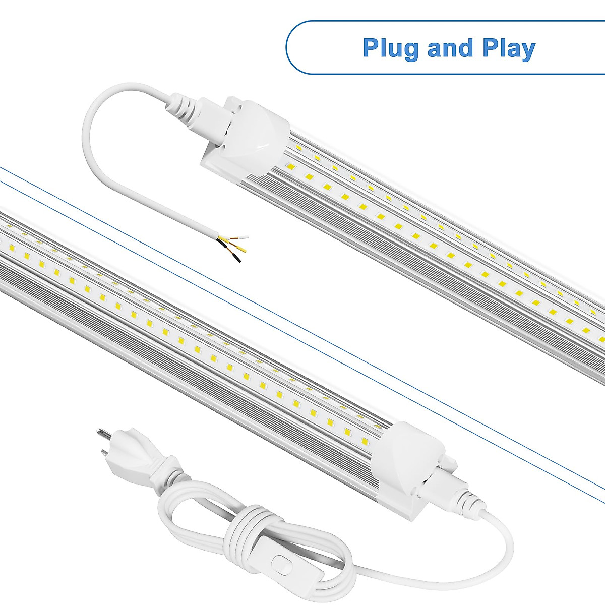 ONLYLUX 5ft LED Shop Light Fixture, Linkable 6500K Daylight White Tube Light, High Output, Double Sided V Shape T8 Integrated 5 Foot Led Bulbs for Garage,Warehouse,Clear Lens 10-Pack