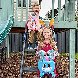 HiChen Easter Basket Empty Bunny Cute Furry Basket with Handles Easter Baskets for Kids Candy Egg Bag Small Gift Basket with Decorative Rabbit Pattern, Blue