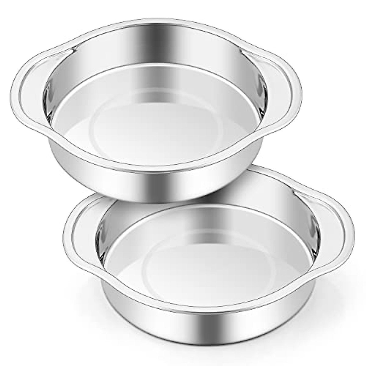 E-far 8 Inch Cake Pan Set of 2, Stainless Steel Round Cake Pans Tins with Handle for Baking Birthday Wedding Layer Cakes, Easy Grip & Straight Side, Mirror Finish & Dishwasher Safe