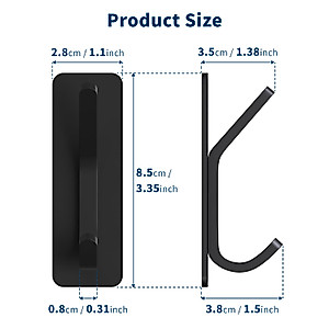 GWAAZXGZ Adhesive Towel Hooks for Wall - Black Adhesive Hooks Stick on Wall for Hanging Towel, Robe, Self Adhesive Dual Hooks for Bathroom, Kitchen, 4 Pack