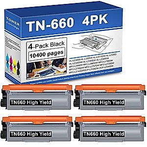 TN660 Compatible TN-660 Black Toner Cartridge Replacement for Brother MFC-L2700DW MFC-L2680W HL-L2300D DCP-L2520DW Printer Toner.(4 Pack)