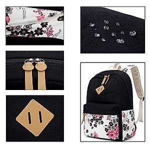 Abshoo Lightweight Canvas Floral Backpacks for Teen Girls School Backpack with Lunch Bag (DG20 Black)