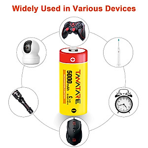 Tanatare 8 Pack C Rechargeable Batteries 5000mAh High Capacity 1.2V NiMH C Size Batteries with Long Lasting Power for Household Devices
