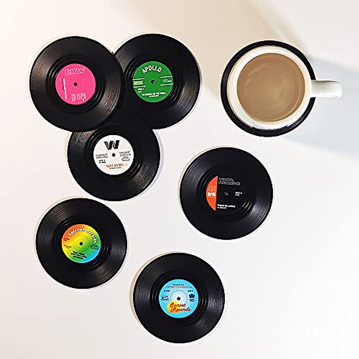 Record Coasters for Drinks with Gift Box 6 Pieces Vinyl Disk Coasters Non-Slip 4.1 Inch Size for Friend Parents to Restaurant/Bar/Party1