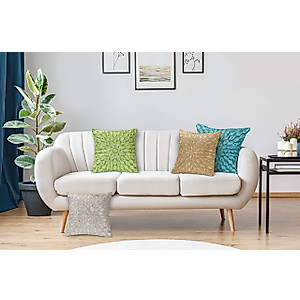 Gold Pillow Cover, Gold Decorative Pillow Cover 16x16 Inch, Gold Throw Pillow Cover, Hand Beaded Cushion Cover - Beautiful Elegant Accessory to Dress Up Couch Sofa & Bed - Cover Only - 1 Pack