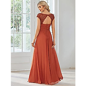 Ever-Pretty Women's Cap Sleeve Backless Lace Long Wedding Dresses for Party Burnt Orange US12