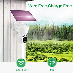 Vyze-Link Solar Security Camera Outdoor WiFi Wireless, Built-in Battery Powered, No Wire Needed, w/ 4 Spotlights, PIR Motion Detection, 2MP HD Video