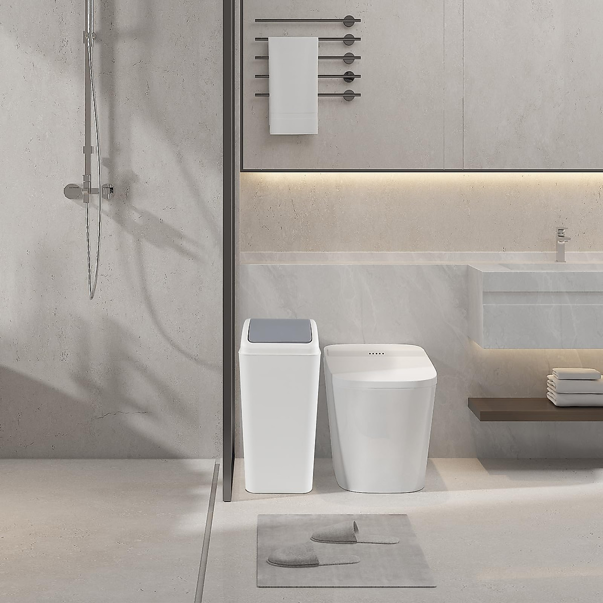 Nicesh 2.6 Gallon Swing Top Trash Can, 10 L Plastic Garbage Can with Swing Lid (Grey)