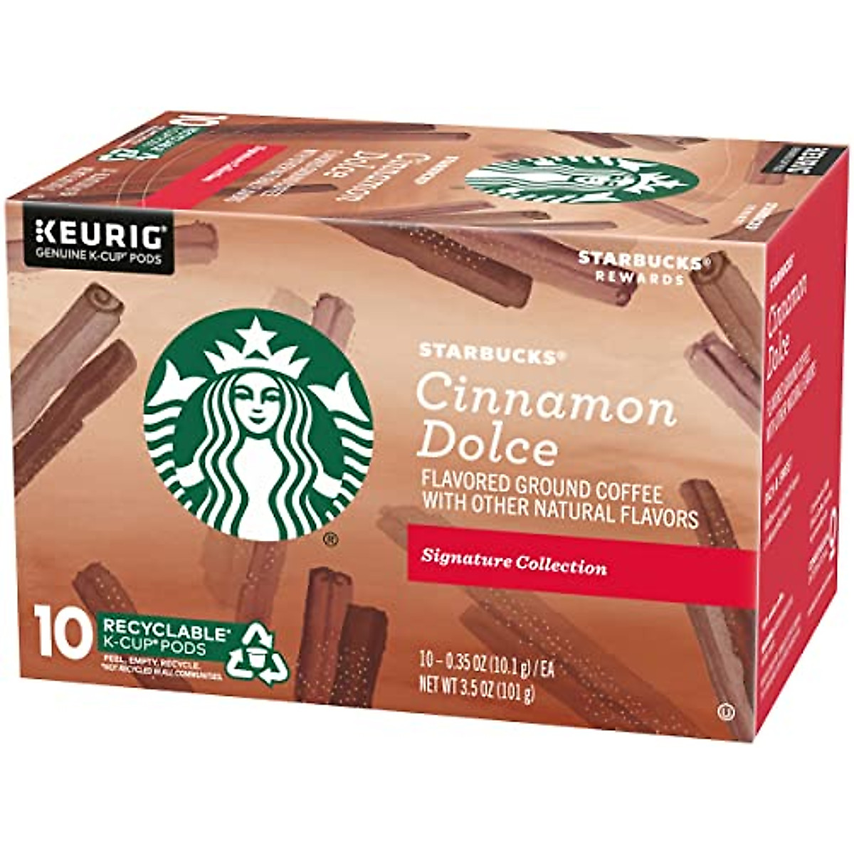 Starbucks Flavored Ground Coffee K-Cup Pods, Cinnamon Dolce, Flavored Ground Coffee Signature Collection, Recyclable K-Cups, 10 K-Cup Pods/Box (Pack of 2 Boxes)