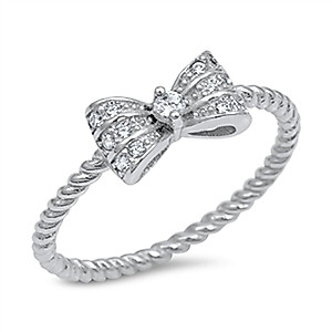 Ribbon Bow Clear CZ Bowtie Ring New .925 Sterling Silver Bali Band Size 4