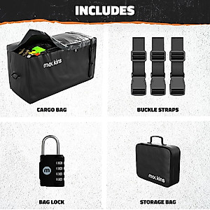 Mockins 25 Cu.Ft. Trailer Hitch Cargo Carrier Bag | 60"x24"x31" Waterproof Cargo Bag for Hitch Carrier | Weatherproof Abrasion Resistant Vinyl Vehicle Soft-Shell Carriers w/Straps, Lock, & Carry Bag