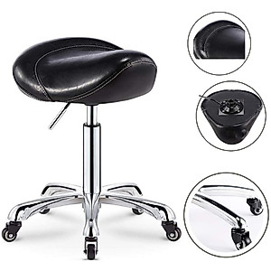 Gcxgz Rolling Swivel Stool Rolling Saddle Stool PU Leather Swivel Adjustable Rolling Stool with Wheels Salon Chair for Kitchen,Salon,Bar,Office,Massage (Color : Brown2)