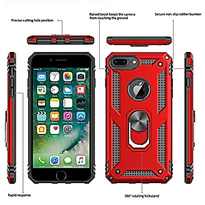LeYi Compatible for iPhone 8 Plus Case, iPhone 7 Plus Case, iPhone 6 Plus Case with Tempered Glass Screen Protector [2Pack], Military-Grade Phone Case with Ring Kickstand for iPhone 6s Plus, Red