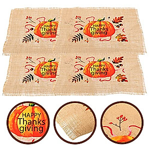 Thanksgiving Table Pad Home Decor 4pcs Thanksgiving Home Dinner Decoration Jute Mats Pumpkin Table Mat Insulation Mats Fall Decor Burlap Placemats