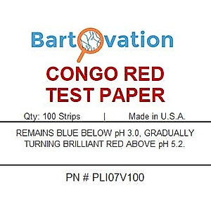 Congo Red Test Paper [Vial of 100 Strips] for Qualitative Narrow-Range pH 3.0 to 5.2 Tests