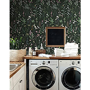JiffDiff Floral Wallpaper Peel and Stick Farm Floral 236.22" x 17.32" Wildwood Wallpaper Dark Wallpaper Self Adhesive Wallpaper Coverage 30 sq.ft