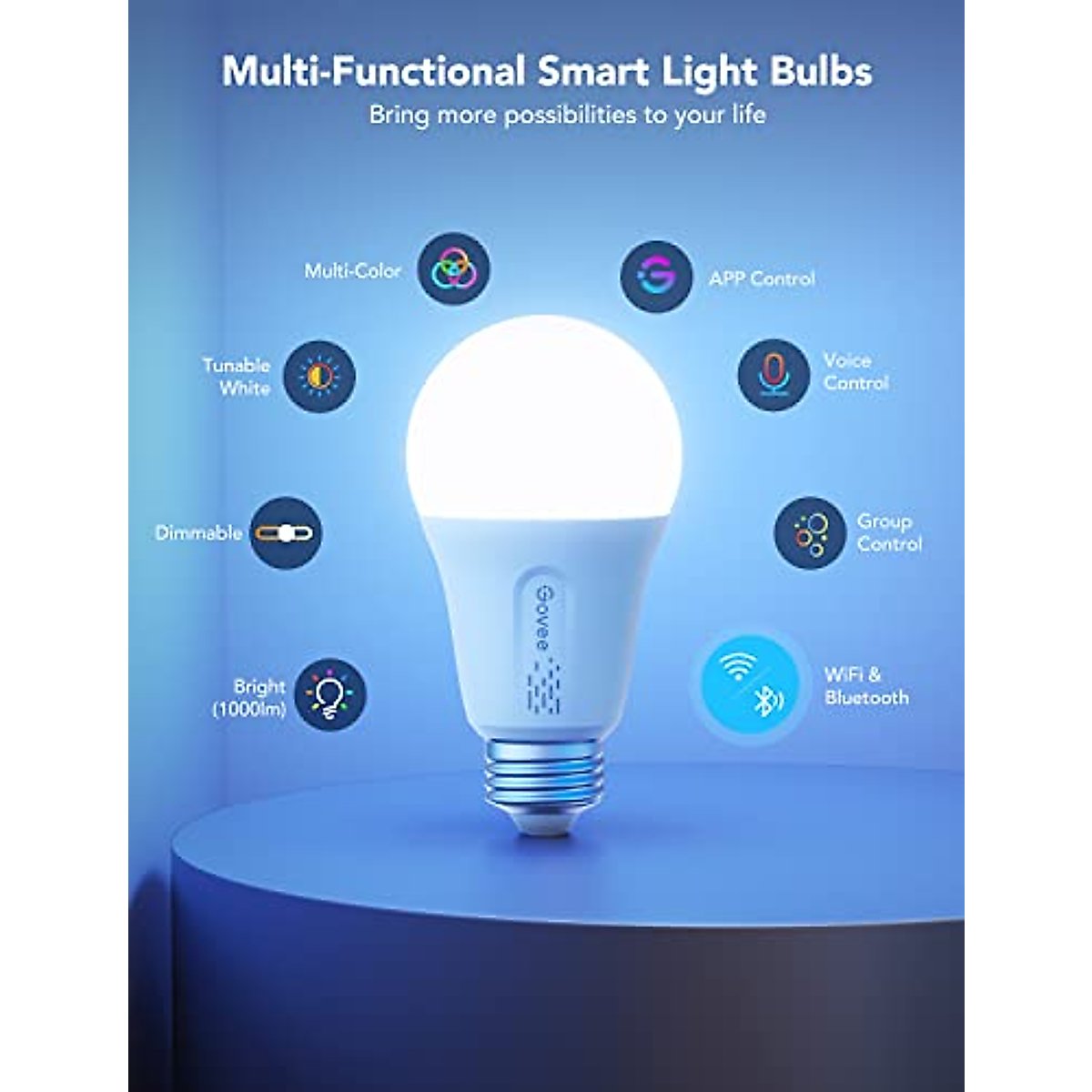 Govee Smart A19 LED Light Bulbs, 1000LM RGBWW Dimmable, Wi-Fi & Bluetooth Color Changing Light Bulbs, Works with Alexa & Google Assistant No Hub Required, 75W Equivalent Smart Bulbs, 2 Pack