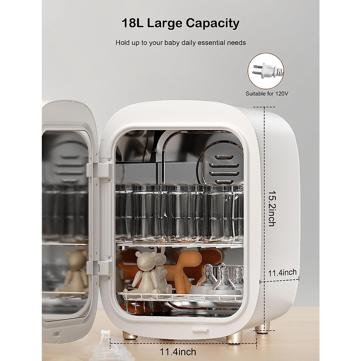 MOMSSY 4-in-1 UV Cleaner and Dryer for Baby Bottles, 18L Bottle Cleaner and Dryer with Touch Control & Auto-Off Safety for Cup/Toothbrush/Beauty Tools/Tableware/Pacifier