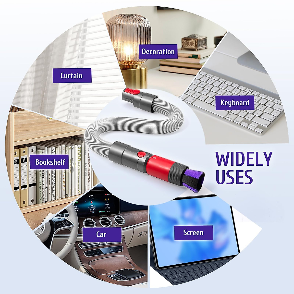 Dusting Brush + Flexible Extension Hose Compatible with Dyson Outsize V7 V8 V10 V11 V15 Vacuum Cleaner, Scratch-free Dusting Brush Bristle Dust Removal Brush, Cordless Vacuum Replacement Parts