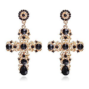 Big Black Cross Earrings for Women Black Cross Dangle Earrings First Communion Gifts Baptism Confirmation Catholic Christian Gifts