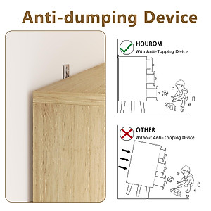 HOUROM Natural Rattan Dresser for Bedroom, Boho Wood Durable Dressers & chests of Drawers with Gold Handles, Modern Wood 7 Drawer Dresser for Bedroom