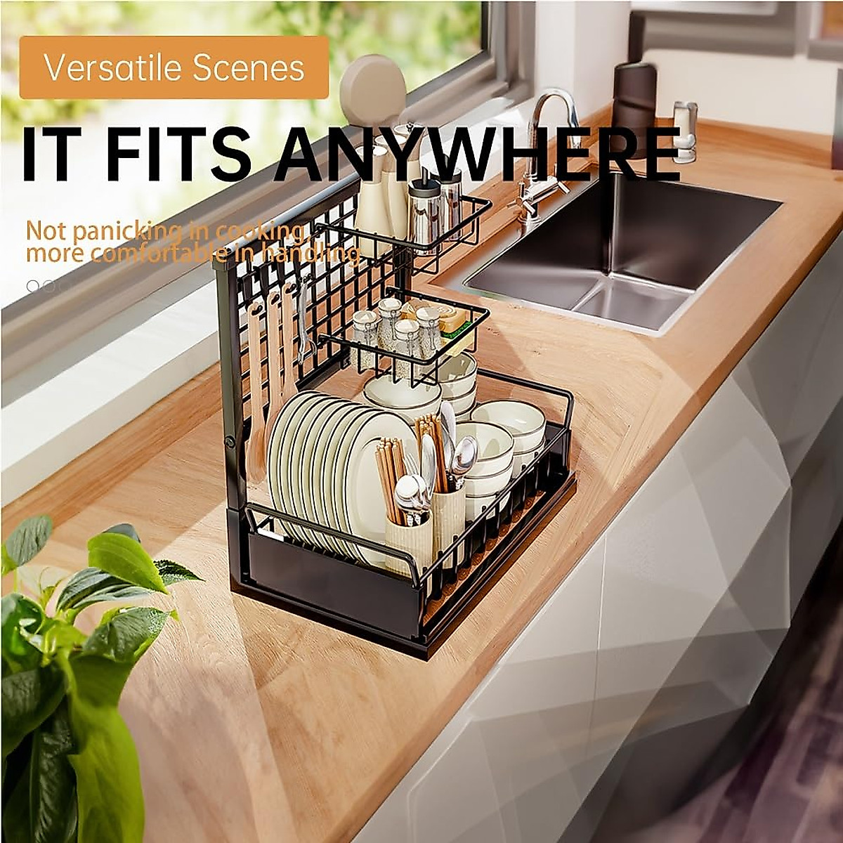 IAVEYG Under Sink Organizer Metal Pull Out Cabinet Organizer 2-Tier Slide Out Under Cabinet Storage Multi-Use for Under Kitchen Bathroom Sink Organizers and Storage Black