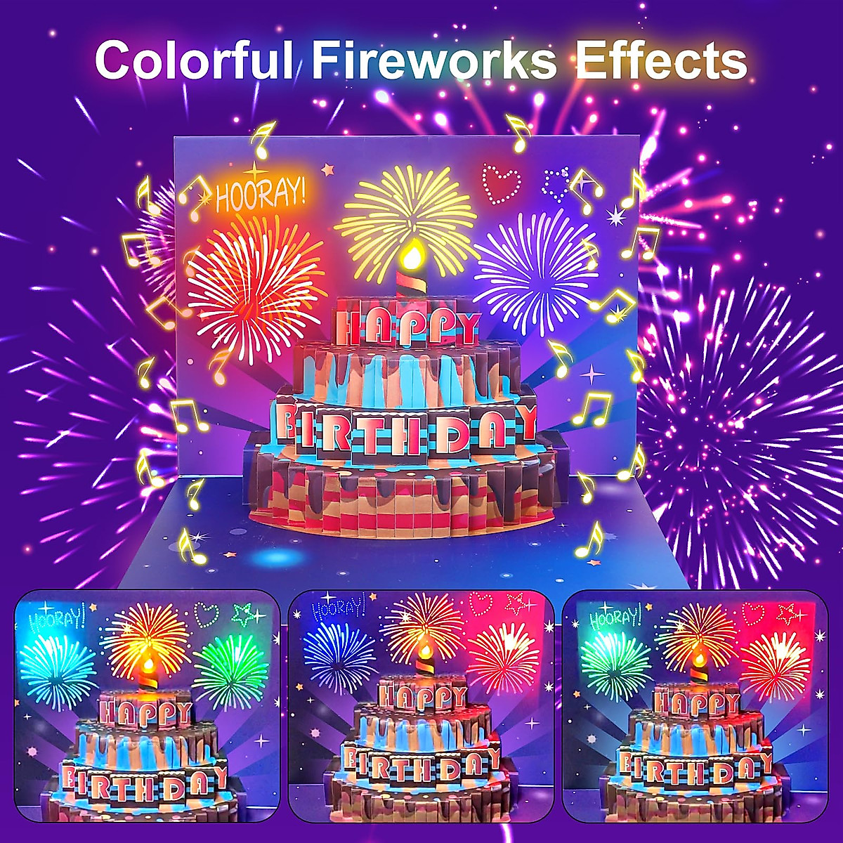 Omgpeike Birthday Cards Gifts for Women 3D Pop Up Birthday Gift Card Light and Music Happy Funny Birthday Decorations Greeting Cards for Men, Girl, Boy, Husband, Mom, Dad, Sister, Friend, Kids(Purple)