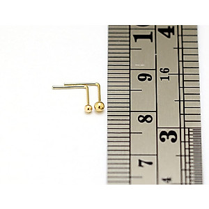 14K Yellow Gold Plain Ball Top 22 Gauge L Bend Nose Stud Piercing