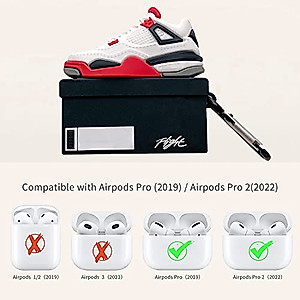 Noctiloros Fun Shoe Boxcase for Airpods pro 2019/2022 Cool Sneaker Headphone case Cover with Keychain and Magnetic Anti-Loss Cord Red