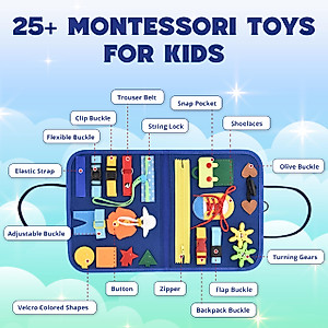 Bouncing Bobo Toddler Busy Board for 1 Year Old + Busy Book for Toddlers 1-3 with 25+ Educational Activities, Airplane Travel Essentials for Kids (Blue)