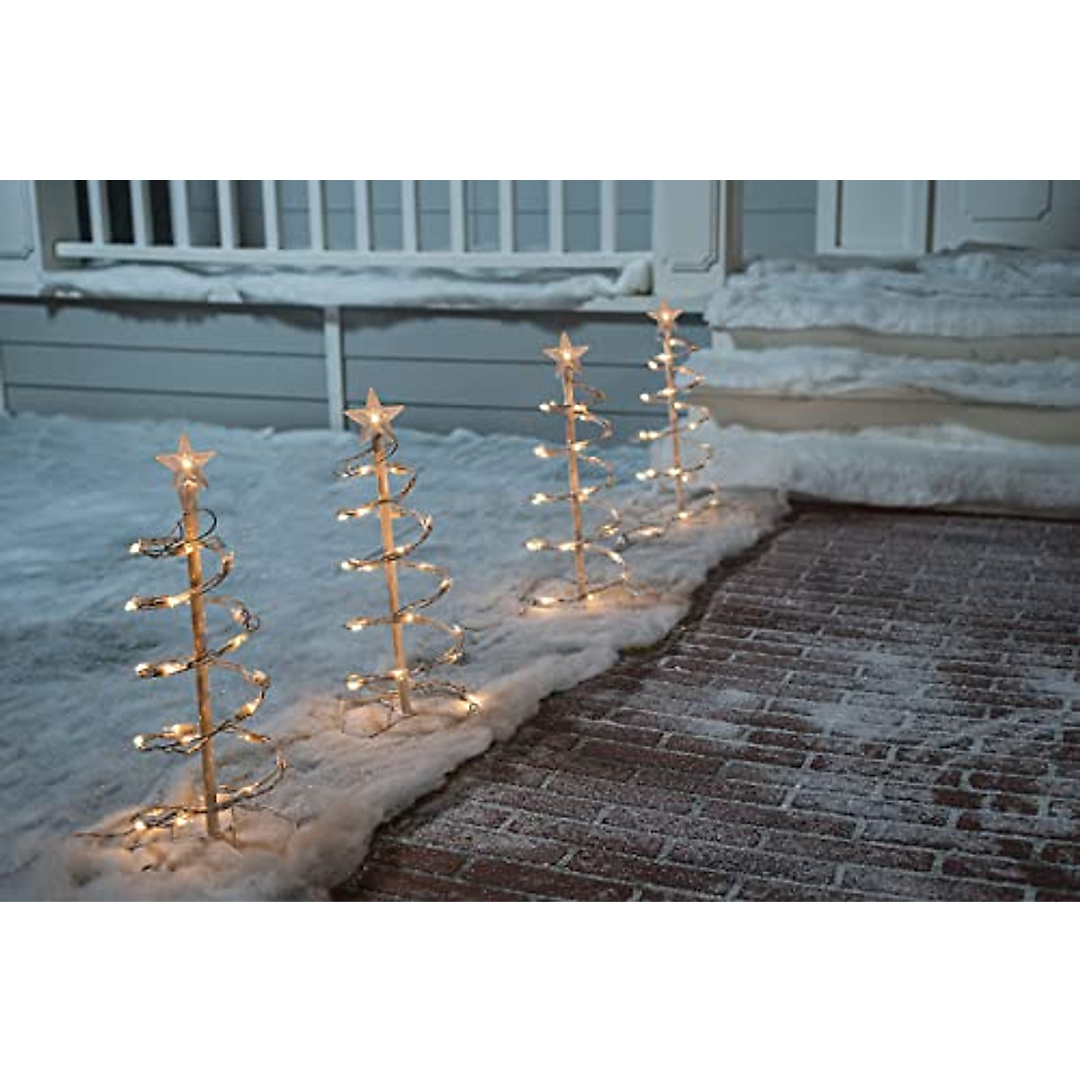 Joiedomi 4 Pack 18" Spiral Christmas Tree Pathway Light, 100 Count Warm White Waterproof Pathway Yard Stake for Christmas, Garden, Lawn, Indoor Outdoor Holiday Decoration