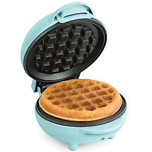 Nostalgia MyMini Personal Electric Waffle Maker, 5-Inch Cooking Surface, Waffle Iron for Hash Browns, French Toast, Grilled Cheese, Quesadilla, Brownies, Cookies, Aqua