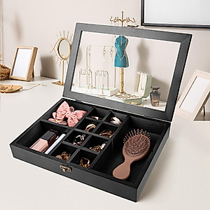 Mooncraftlogy Adjustable Rock Display Case, Crystal Collection Box with Shelves, Wood Witchy Stones Organizer Storage,Gem Holder with Lid for Seashell, Collectibles, Wiccan Gift for Women (Black)