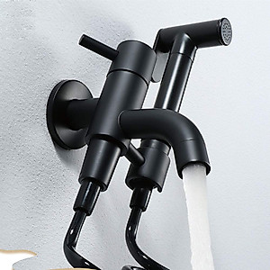 MINJING Bidet Faucet, Matte Black Bidet Sprayer with Bracket, Brass Single Cold Water Tap, Bathroom Shower Cleaning Toilet Bidet Faucet