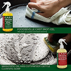 Cast Iron Oil Non-stick Conditioner for Seasoning Skillets,Griddles, BBQ Grill, Flat Top Grills, Dutch Ovens with Oils of Flax, Sesame, and MCT, 12 fl. oz. Foodieville by Creation Farm