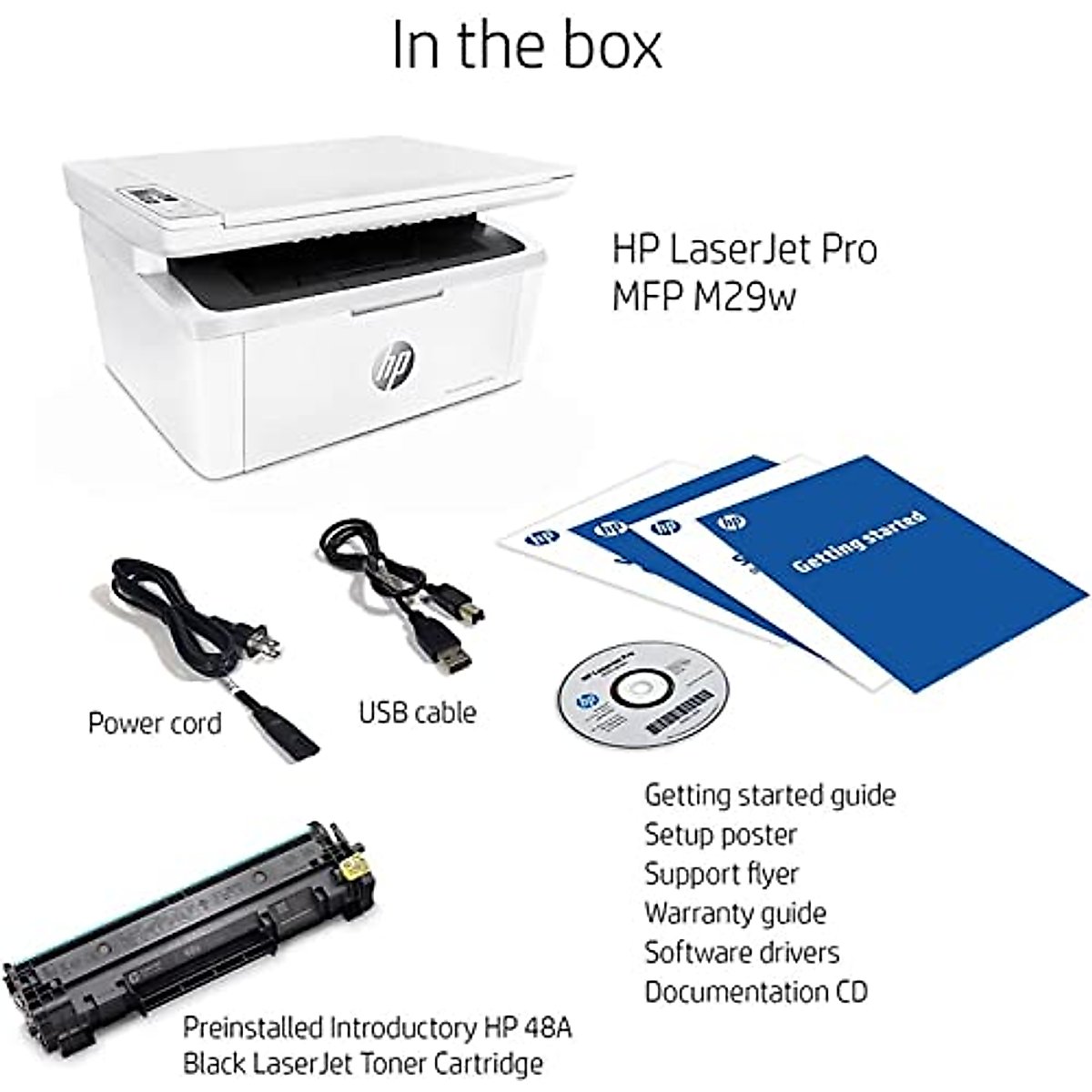 HP Laserjet Pro MFP M29W All-in-One Wireless Monochrome Laser Printer, White - Print Scan Copy - 1.0" Icon LCD Display, 19 ppm, 600 x 600 dpi, 8.5 x 11.69, Hi-Speed USB, Cbmou External Webcam
