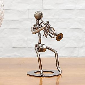 Broadway Gift 6" Silver Tone Trumpet Player Figurine - Metal Trumpeter Figure - Tabletop Musician Figurine for Trumpet Players