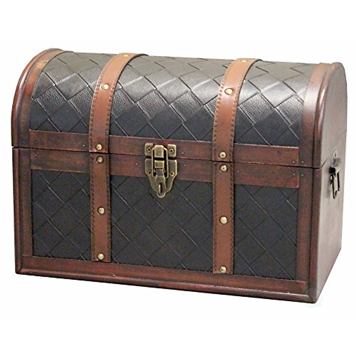 Vintiquewise(TM Wooden Leather Treasure Chest