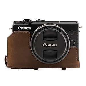 MegaGear Canon EOS M100, M200 (15-45mm) Ever Ready Leather Camera Case and Strap, with Battery Access - Dark Brown - MG1326