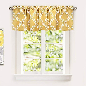 DriftAway Julianna Valance Geometric Leaf Pattern Thermal Blackout Window Curtain Valance Rod Pocket 52 Inch by 18 Inch Plus 2 Inch Header Golden Yellow