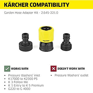 Kärcher Garden Hose Adapter Kit for Electric and Gas Pressure Washers, Quick Connect Fitting, Water Flow Regulating