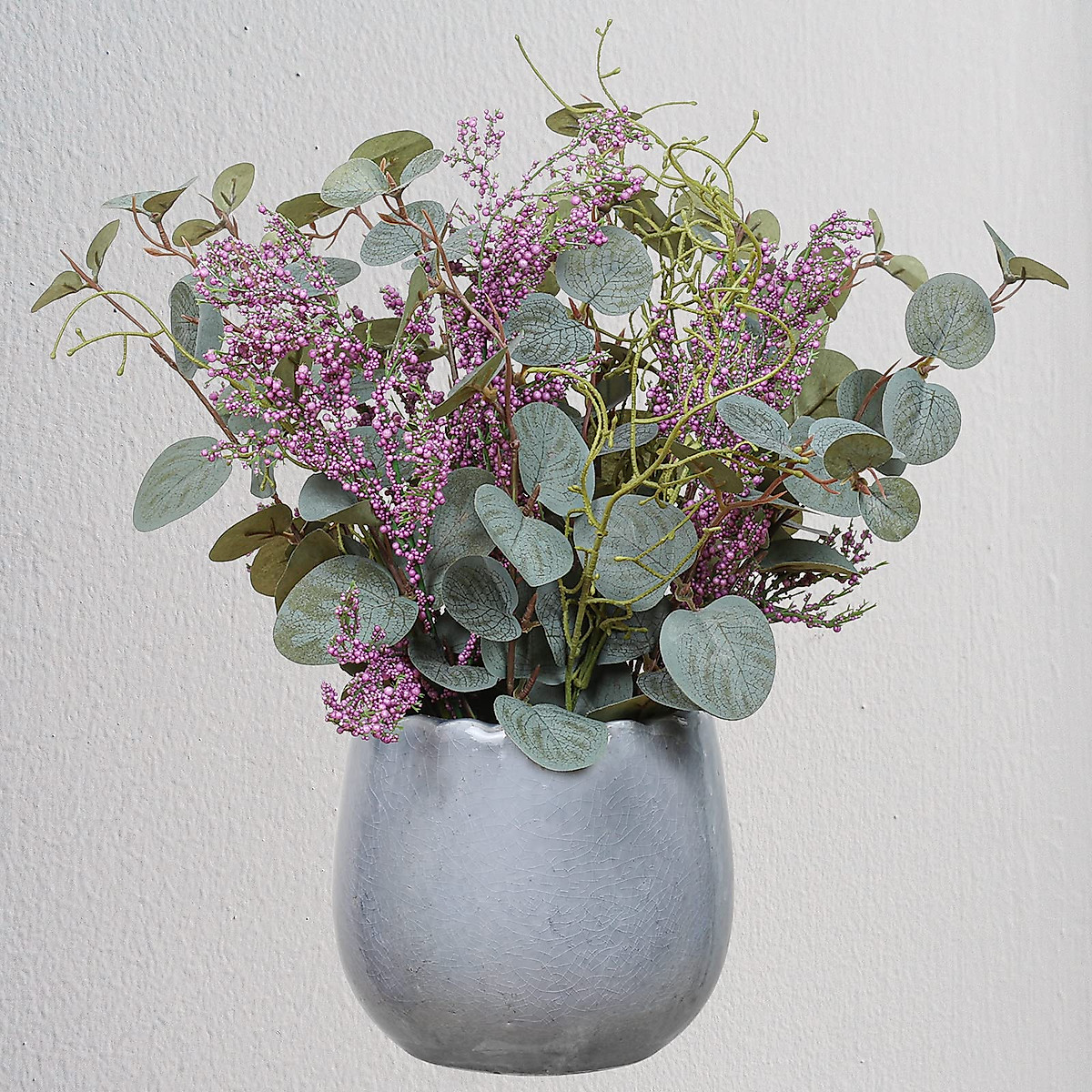 ANGELLOONG Artificial Plants for Home Decor Indoor, Potted Faux Silver Dollar Eucalyptus Greenery Leaves Fake Plants for Bedroom Aesthetic, 13.75in