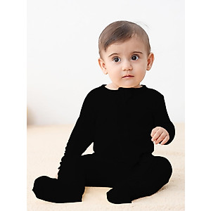 GUISBY Pajamas Baby Girl, One-Piece Long Sleeve with Zipper Sleepers Pjs for Boy Black 0-3 Months