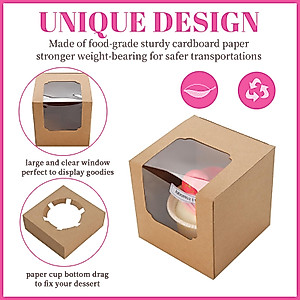 NPLUX 50 Pcs Cupcake Boxes Individual Cupcake Containers Pre-Assembled Single Cupcake Boxes 3.5"x3.5"x3.5" with 50 Pcs Inserts for Cupcakes Muffins Party Favors(Brown)