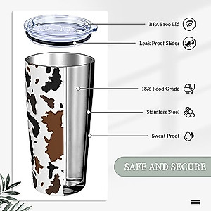 Kaireno Cow Print Tumbler Abstract Cows Stainless Steel Insulated Tumblers with Lid Straw Reusable Animal Skin Coffee Travel Mug Tea Drinking Water Wine Smoothie Cups Gifts for Women 20 Oz