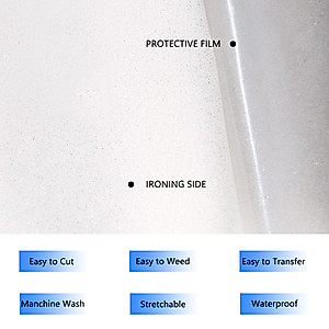 HTVVETUR Glitter White Heat Transfer Vinyl - 12" x 9ft Iron on Vinyl HTV Vinyl for Shirts, Cameo - Easy to Cut & Weed for Heat Vinyl Design (J001-9ft)